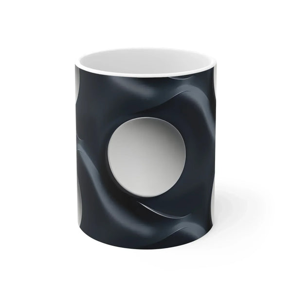 Abstract Black & White Swirl Mug – 11oz Central Vortex – KARARMDESIGN